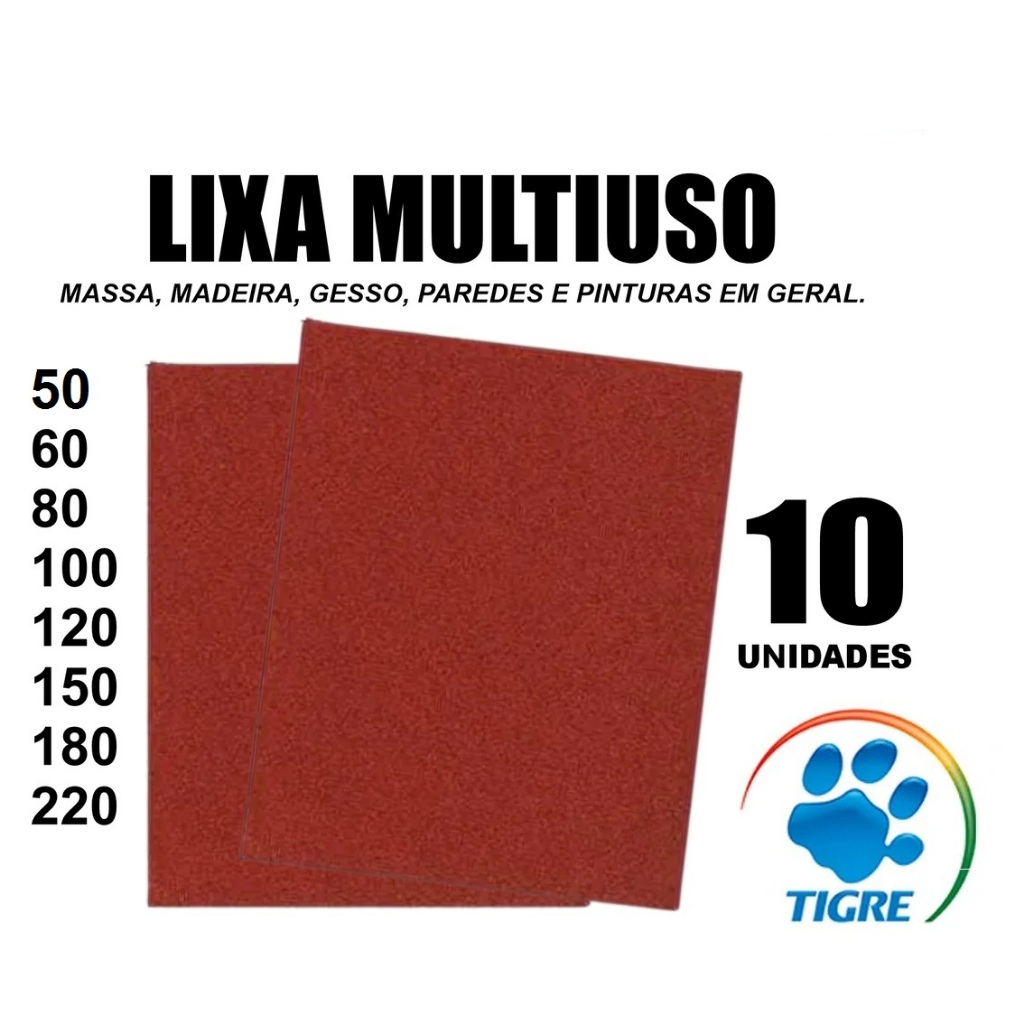 Kit 10 Lixas Multiuso Para Massa, Madeira, Parede, Gesso, MDF, PVC de ...
