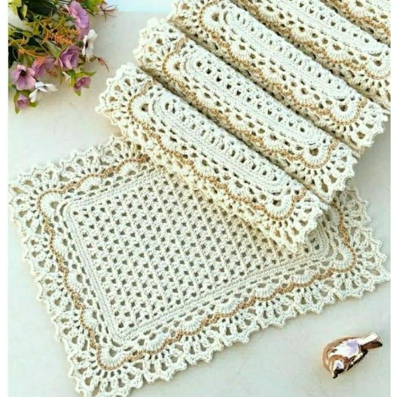 Sousplat Retangular/Jogo Americano em Crochê | Shopee Brasil