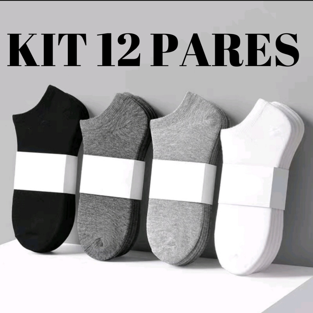 Kit com 12 Doze pares de meias pretas ou brancas meias masculino ...
