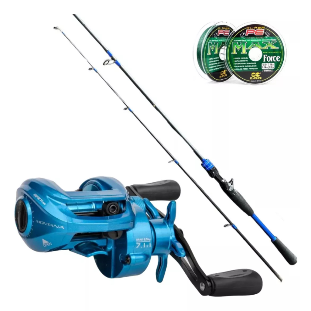 Kit Pesca Carretilha Maruri Montana Bait 10000 Anticabeleira + Vara Fibra de carbono 8-15 LBS 1 ...