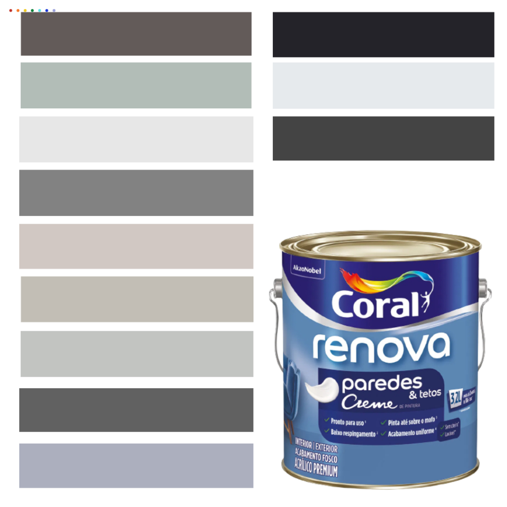 Tinta Cinza Para Parede Acrílica Coral Renova 3,2l Premium Cor Cinza ...