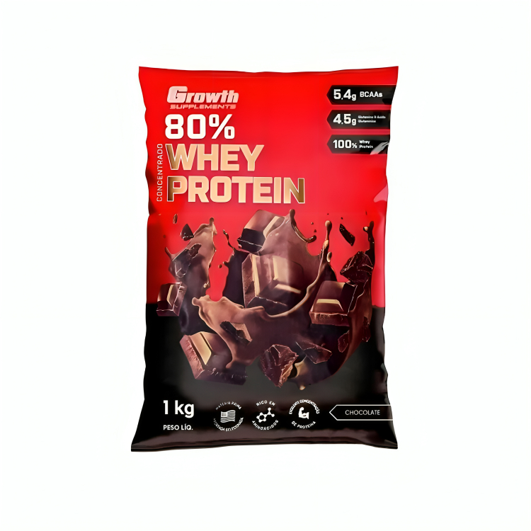 Whey Protein Suplemento Sabor Chocolate 80% Concentrado Proteína 1Kg ...
