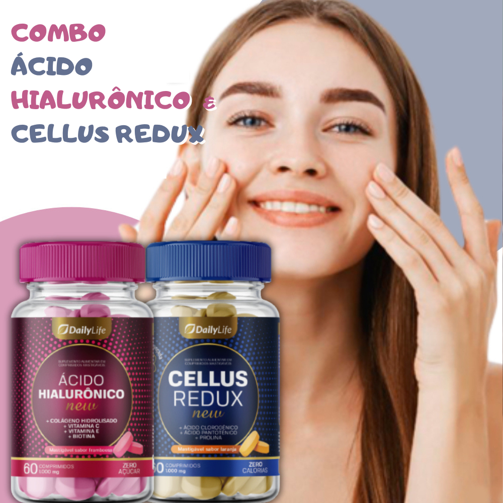 Kit Beleza Ácido Hialurônico + Cellus Redux Em Comprimidos Mastigáveis ...