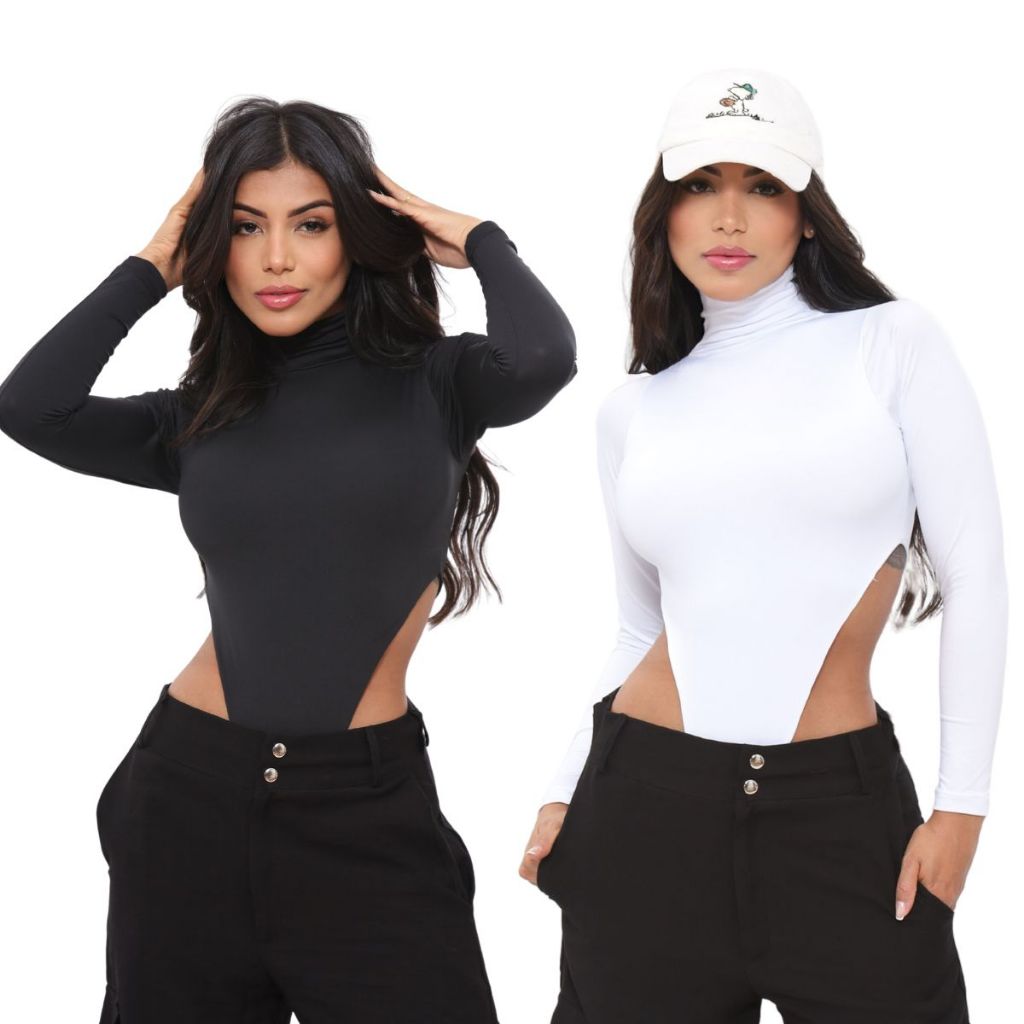 Kit 2 Body Cavado Liso Suplex Cores Manga Longa Gringa Feminino ...