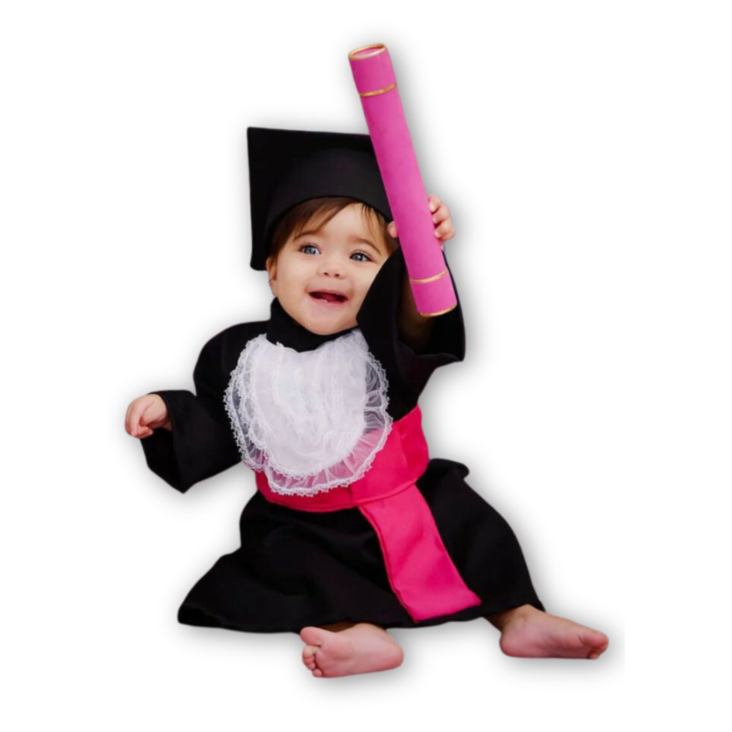 Beca de Formatura para Bebê Completa! Preto e Rosa - Fantasia para ...