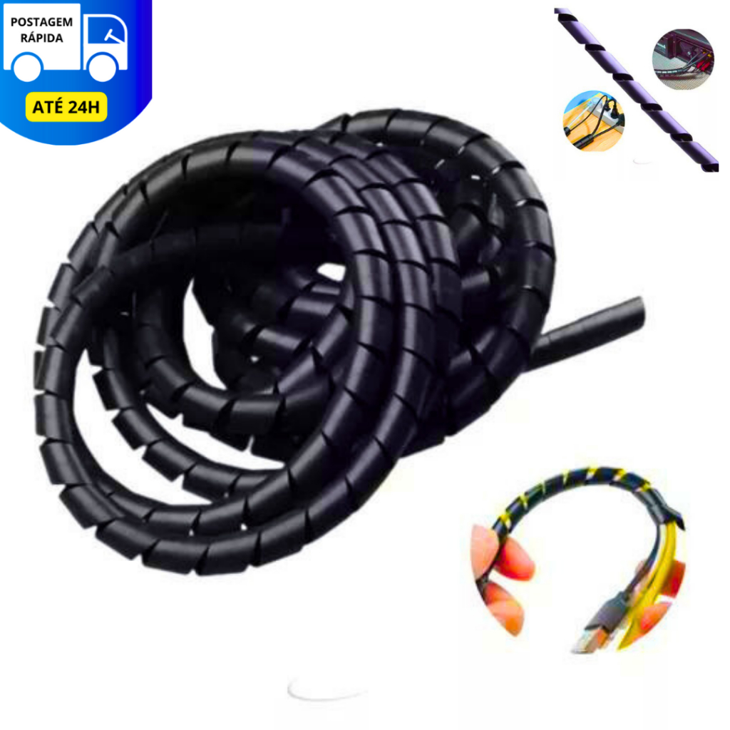 Organizador De Fios Espiral Esconde Cabos Informática 1 Metro 16MM 10MM ...