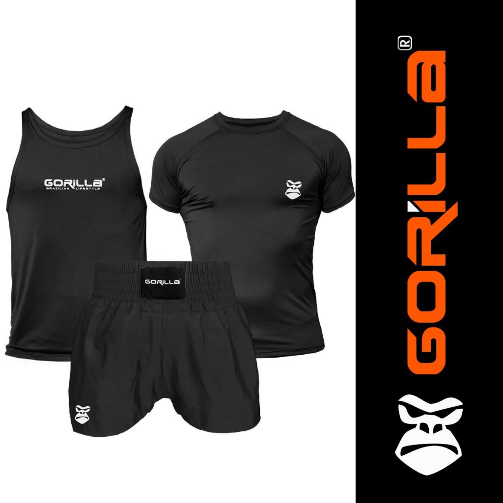 Kit Lutador Regata Boxer + Rash Guard + Bermuda Muay Thai Treino ...