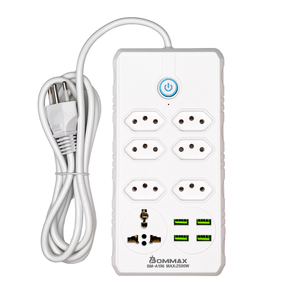 Régua Filtro de Linha com 7 Tomadas Extensão Elétrica 1 Universal 4 USB Bivolt 10A 110v/220v ...