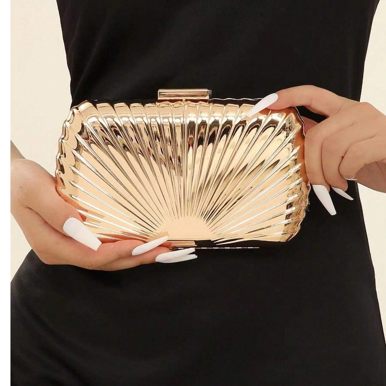 Bolsa de festa clutch Metal feminina casamento Formatura alça corrente ...