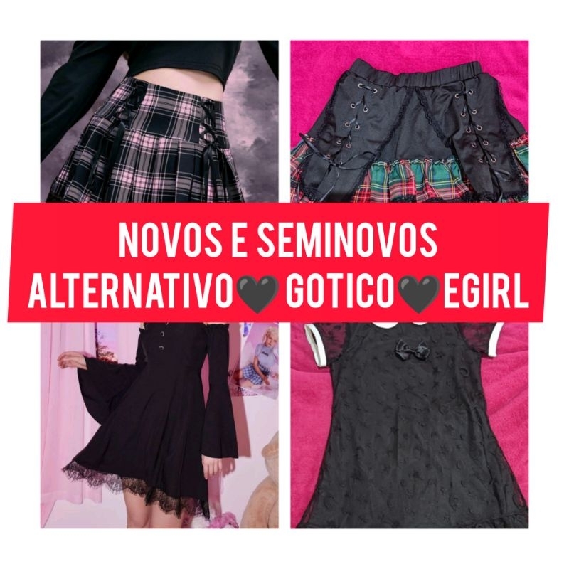 Desapego Roupas Saias Xadrez Vestidos Colarinho Moda Alternativa Egirl Gótico Shein Romwe Kawaii ...