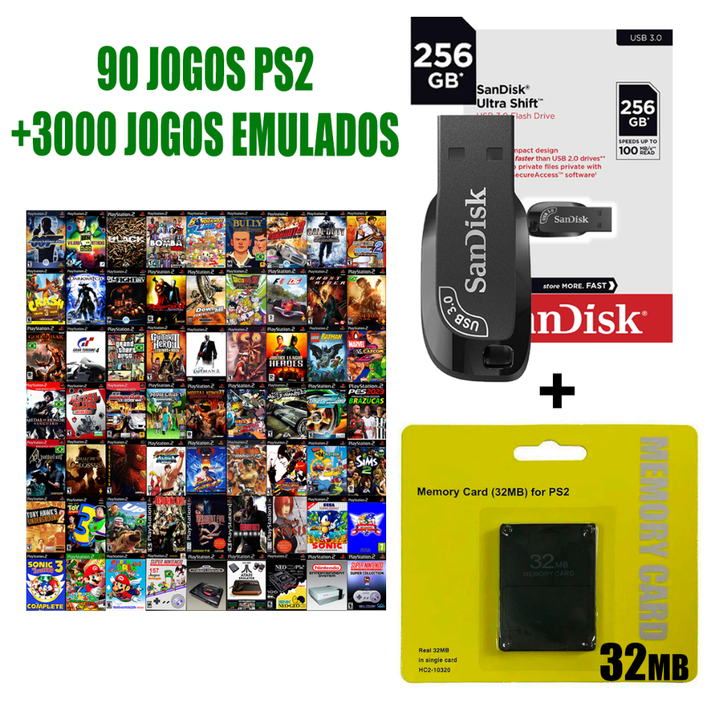 KIT OPL PS2 - Vários tamanhos e modelos - Pronto para jogar - Faz a Boa!