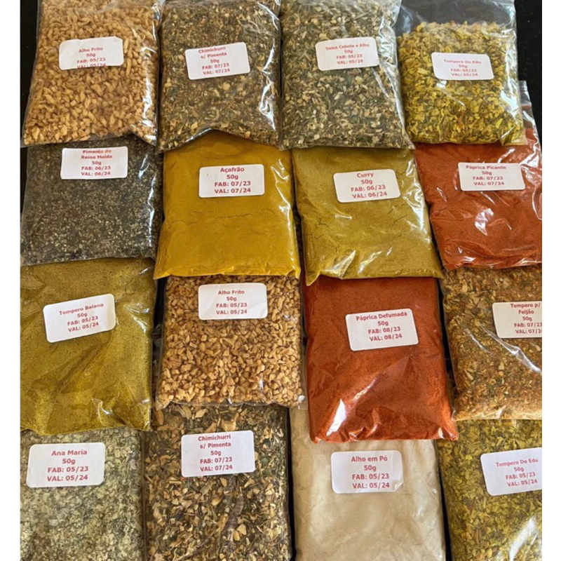 KIT 10 TEMPEROS CADA EMBALAGEM 100 GRAMAS , TOTAL DO ENVIO 1KG ...