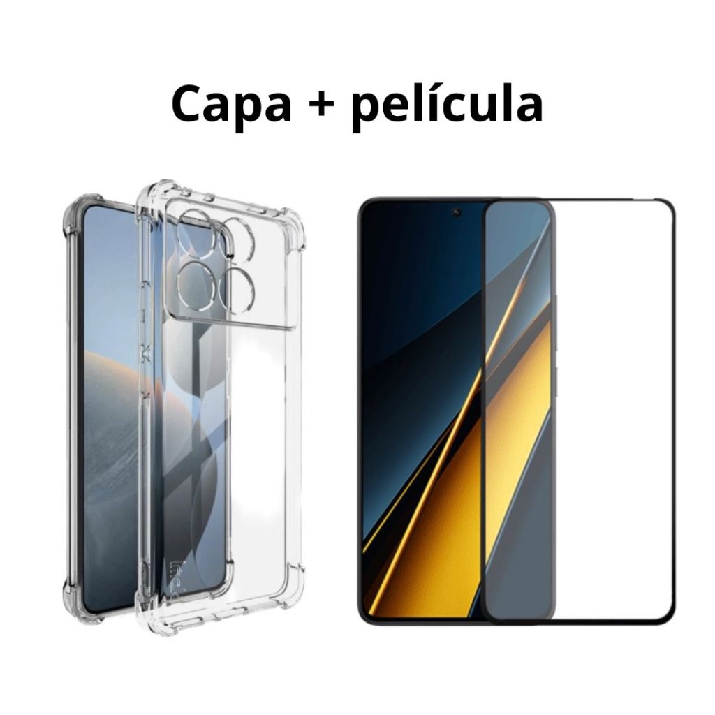 Kit 2X1 Xiaomi Poco X6 Pro 5G - Pelicula Frontal Cerâmica 9D + Capa Silicone TPU Transparente ...