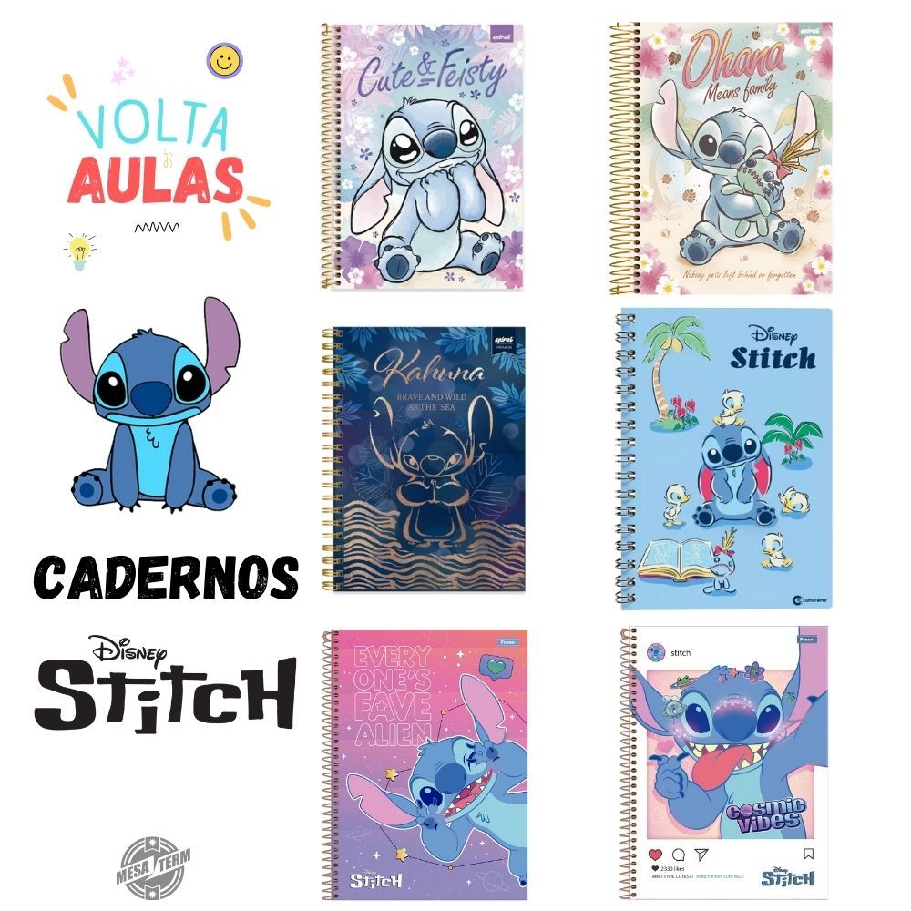 Caderno Stitch 10, 15 ou 20 Matérias - 80, 160, 240 fls Espiral ou ...