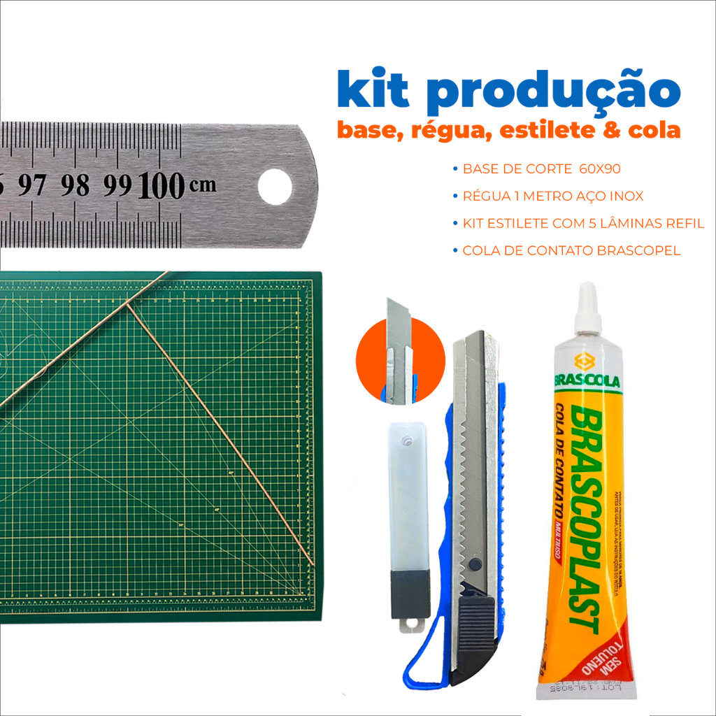 KIT PRODUÇÃO - BASE DE CORTE 60X90, KIT ESTILETE COM 5 REFILS, COLA E ...