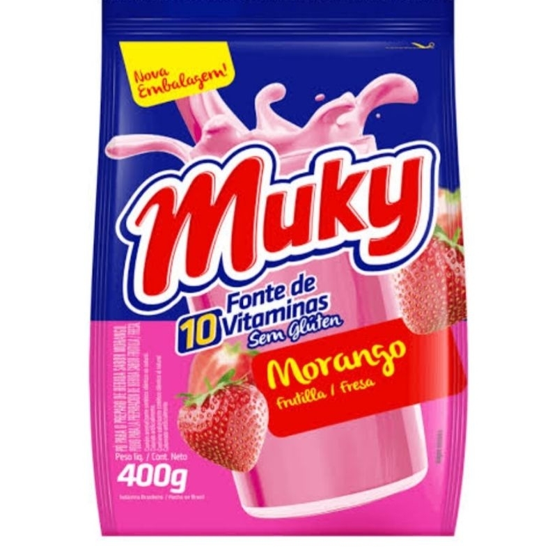 Achocolatado em Pó Sabor Morango Muky 400g | Shopee Brasil