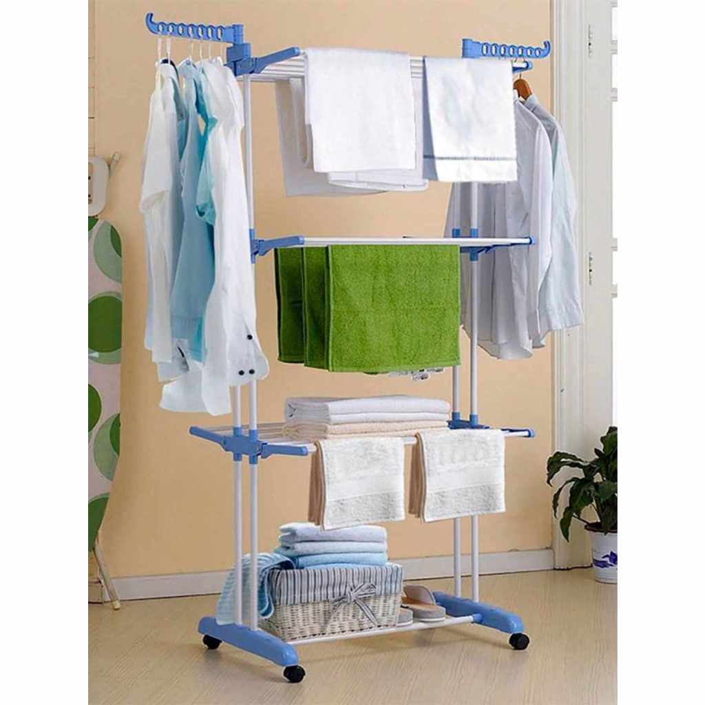 Varal de Roupa Chão Dobrável Grande 1,75m 3 Andares Portátil com Rodas ...