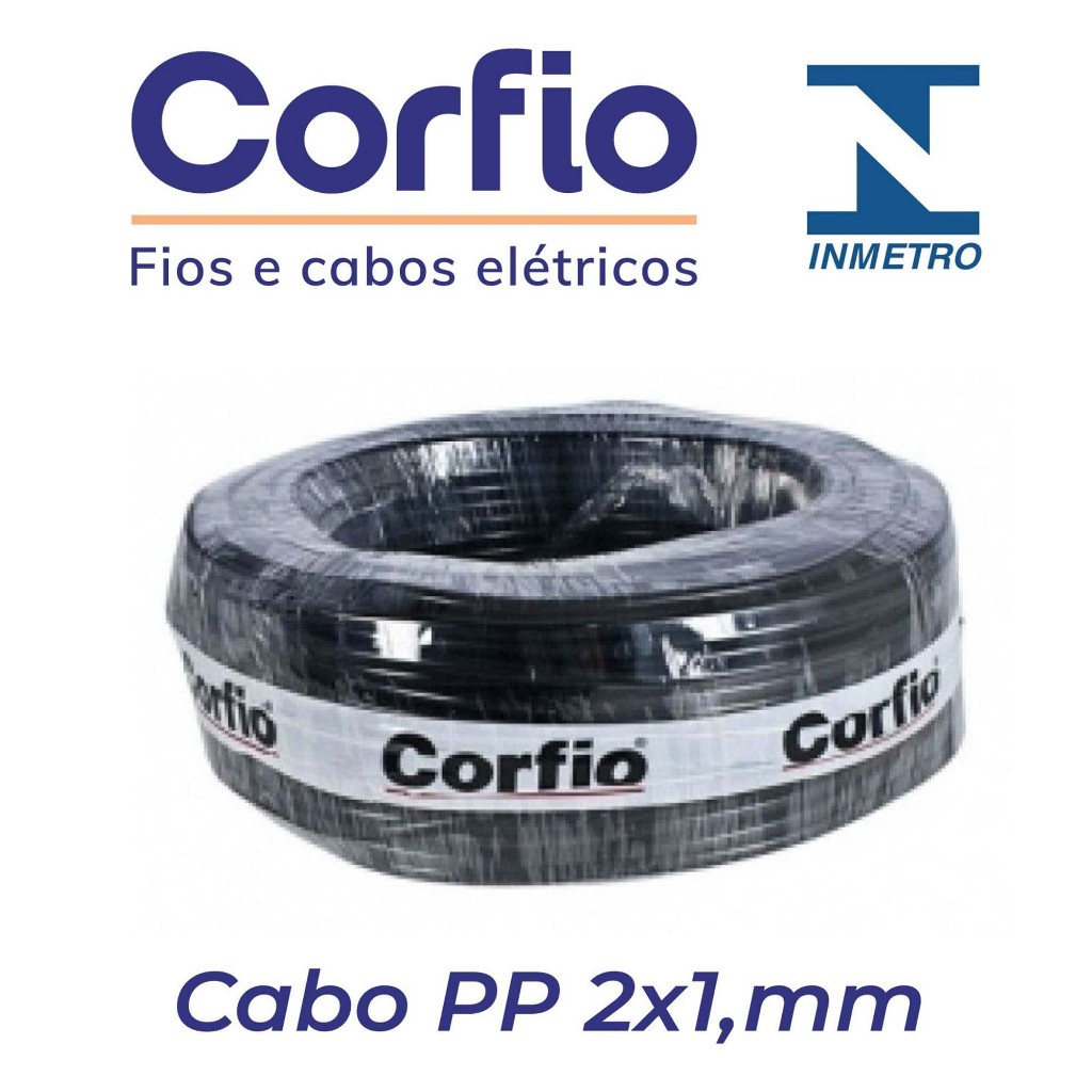 Cabo PP 2X1,0mm CORFIO 5 Metros 10 Metros 2 vias 500V Preto 2x1,00mm ...