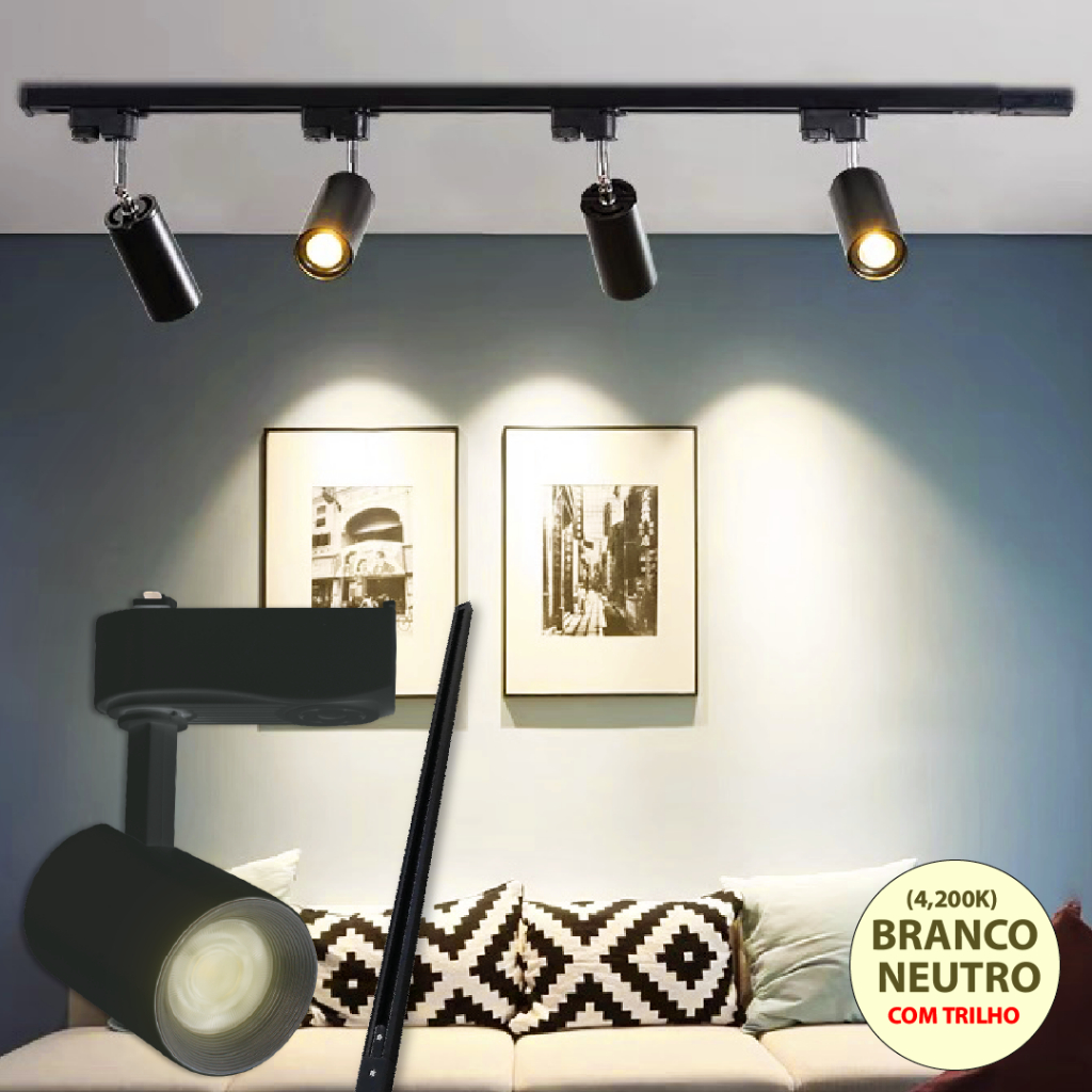 Trilho Spot LED para trilho eletrificado + Trilho + Conector Tubinho ...