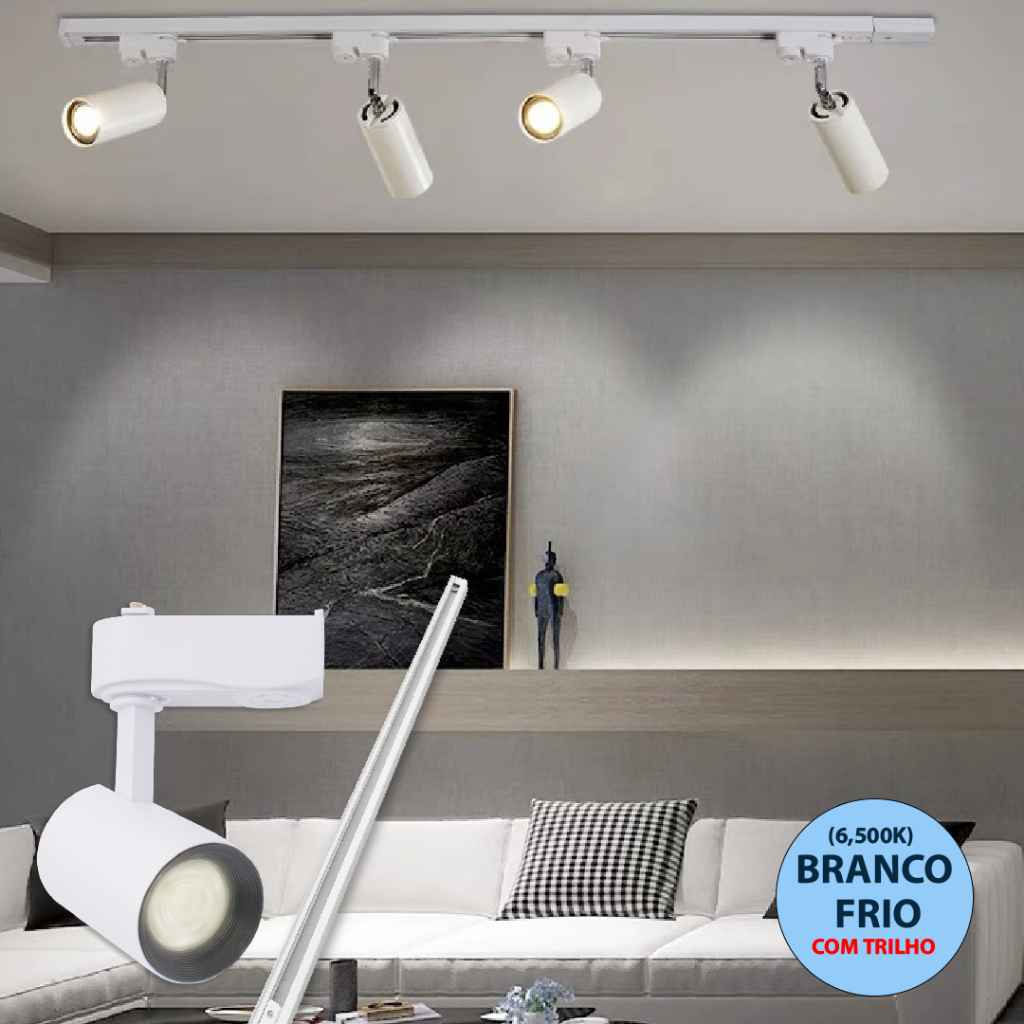 Trilho Spot LED para trilho eletrificado + Trilho + Conector Tubinho ...