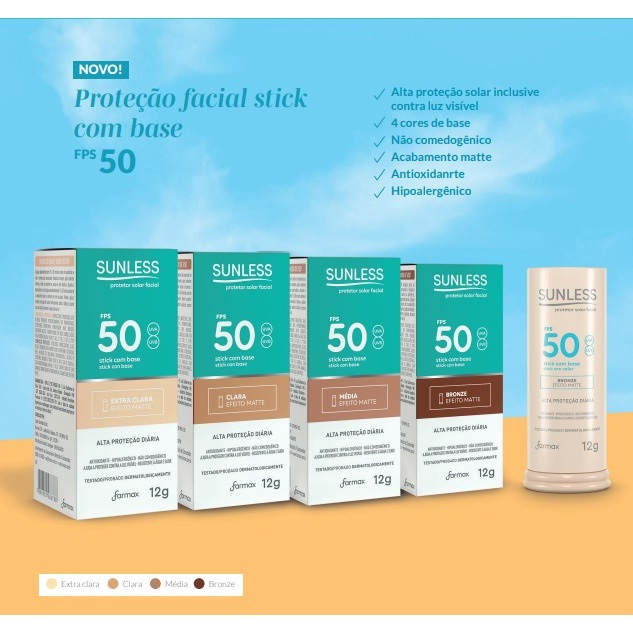Protetor Solar Stick com Base FPS 50 Sunless- Efeito Matte - 12G ...