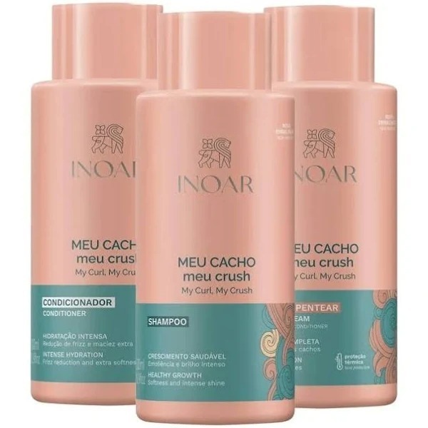 KIT INOAR MEU CACHO MEU CRUSH SHAMPOO + CONDICIONADOR + CREME DE PENTEAR 3X500ML | Shopee Brasil