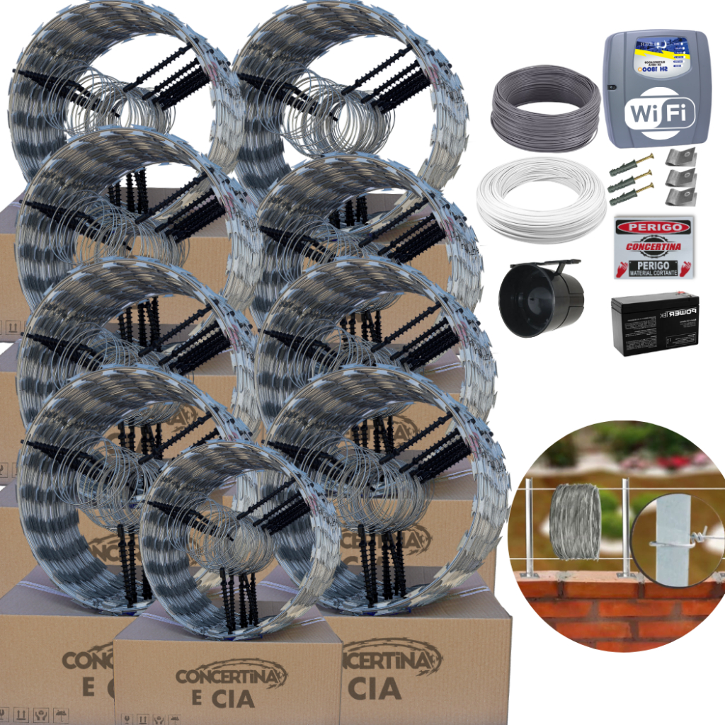 Concertina Eletrificada Completa Com Central Wifi 50 Metros 30 CM ...