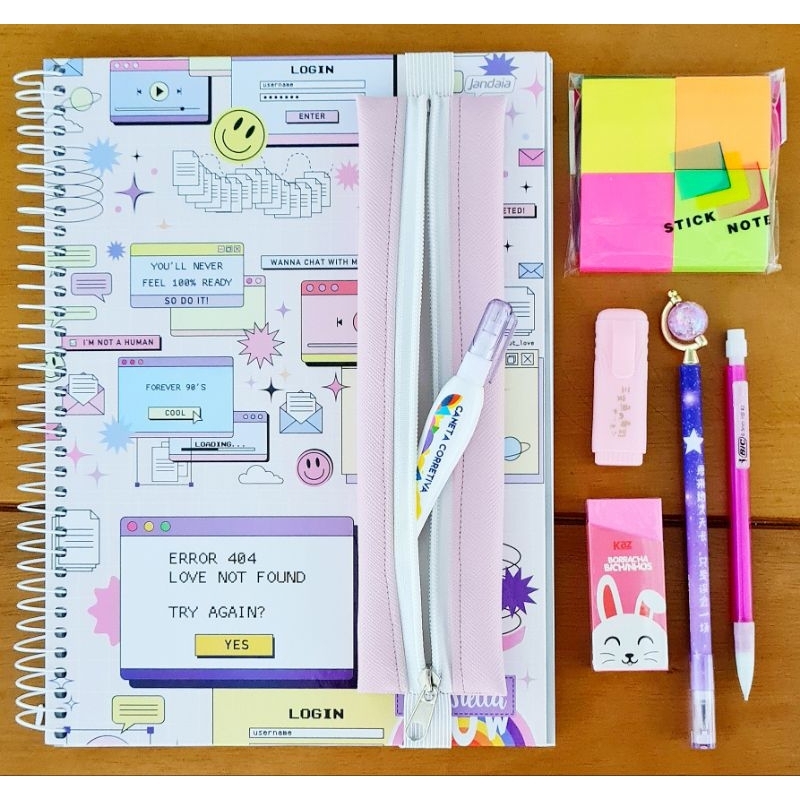 kit papelaria fofa Basic, volta as aulas, material escolar, home office ...