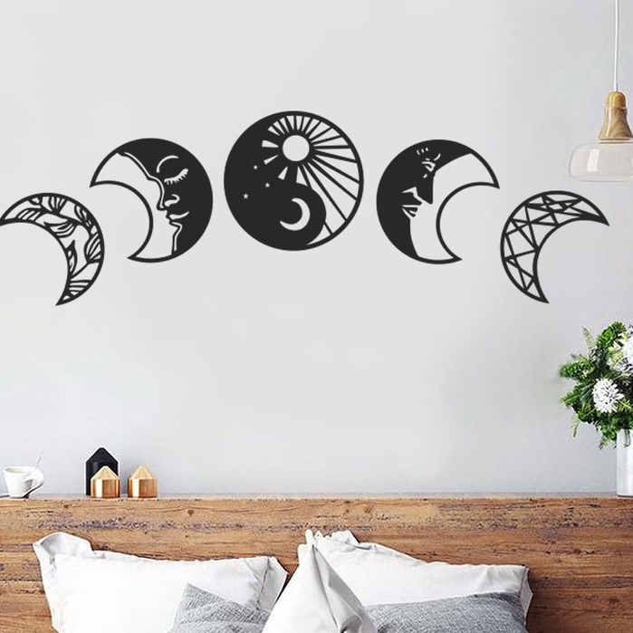 Kit 5 Esculturas De parede Fases Da lua Ying Yang Mdf 3mm Preto ...