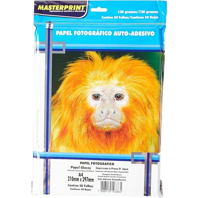 PAPEL FOTOGRAFICO GLOSSY AUTO ADESIVO 130G A4 PACOTE COM 20 FOLHAS MASTERPRINT | Shopee Brasil