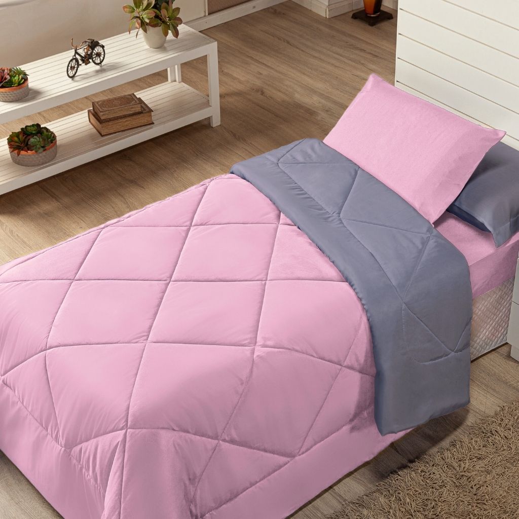 Kit Edredom Solteiro 2,40m x 1,60m Dupla Face Cobre Leito Solteiro ...