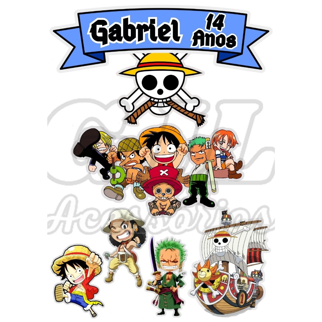 Topo Topper De Bolo One Piece Personalizado Aniversário | Shopee Brasil