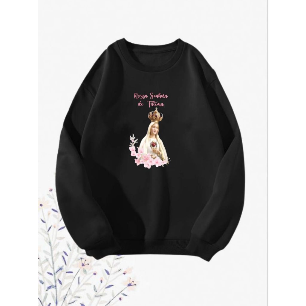 Moletom Masculino Feminino Sem Capuz Gola Careca Estampa Nossa Senhora ...