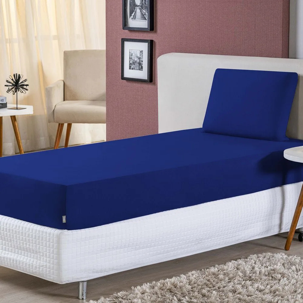 JOGO LENÇOL SOLTEIRO 2PÇ PREMIUM LISO COM ELÁSTICO - AZUL ROYAL- Hotel ...