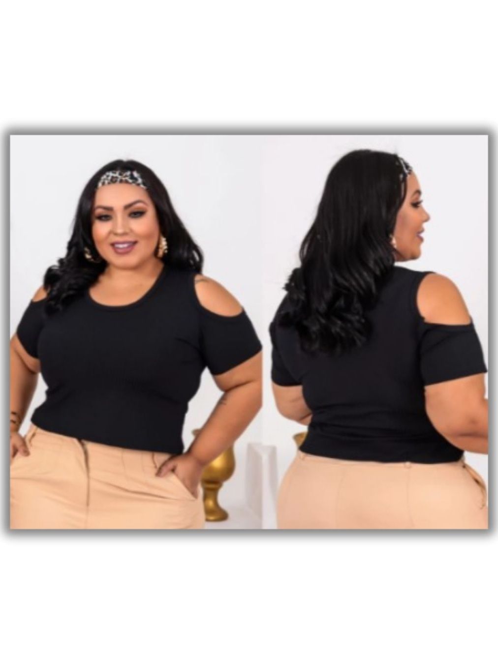 Cropped recort com manga curta feminina plus size - Tamanho único ...