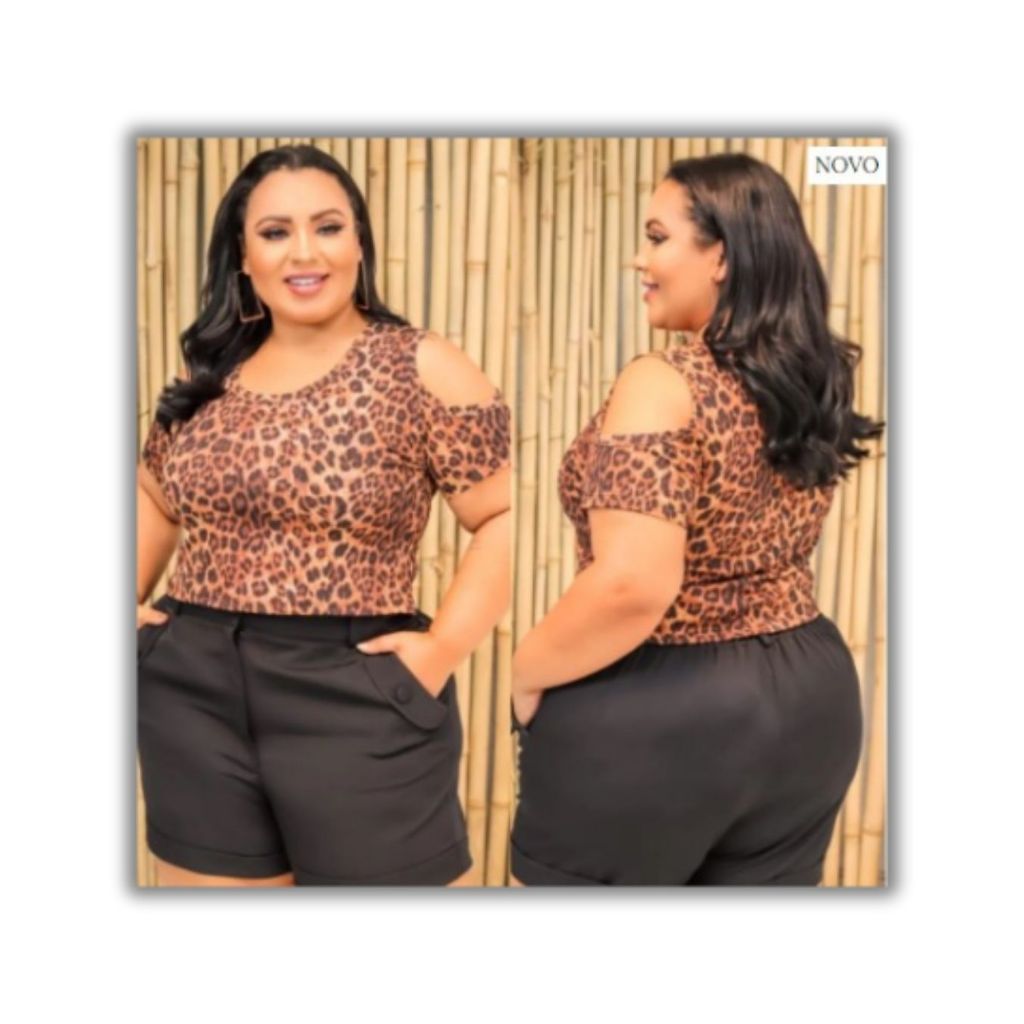 Cropped recort com manga curta feminina plus size - Tamanho único ...