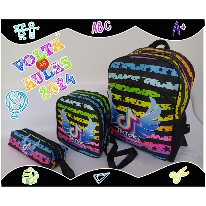 Mochila tik tok kit com 3 peças, lançamento tik Tok | Shopee Brasil