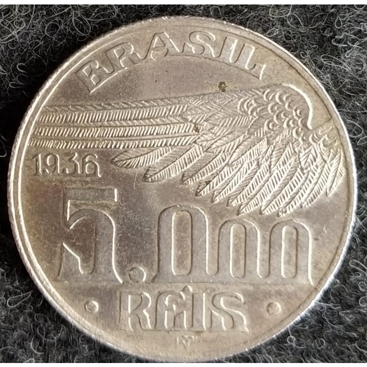 M-146 Moeda 5000 Reis 1936 Santos Dumont Prata - Escorrega o Preço