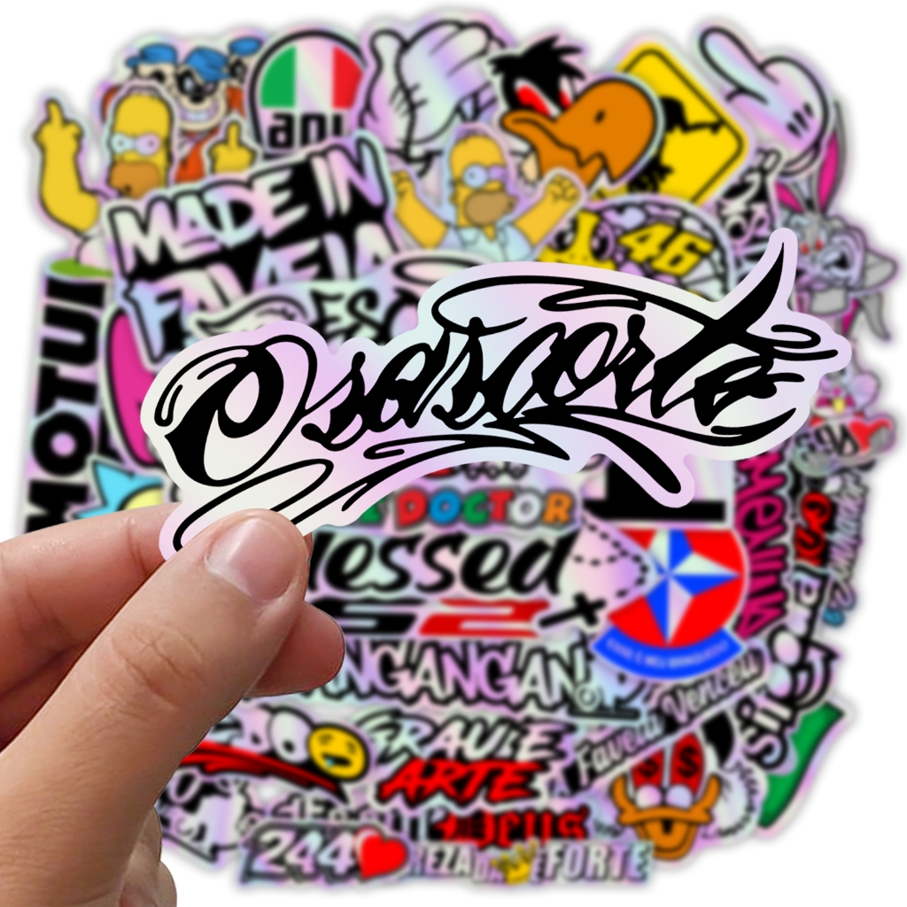 Super Kit 40 Adesivos Holografico Moto Carro Capacete Viseira Bag 244 Osascorte 59D Esquece Grau ...