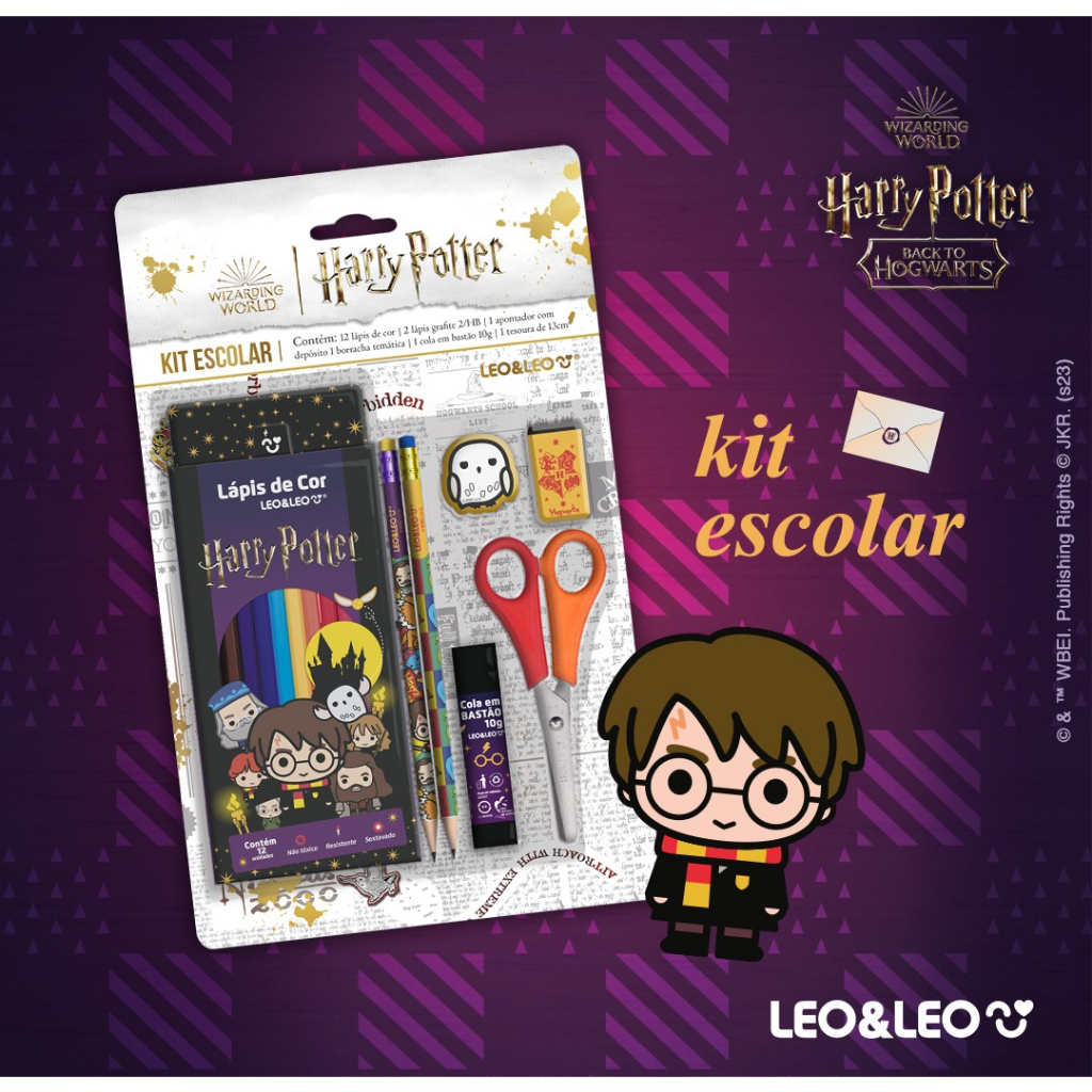 Kit Escolar Grande Harry Potter Leo e Leo 18 Itens Material Escolar ...
