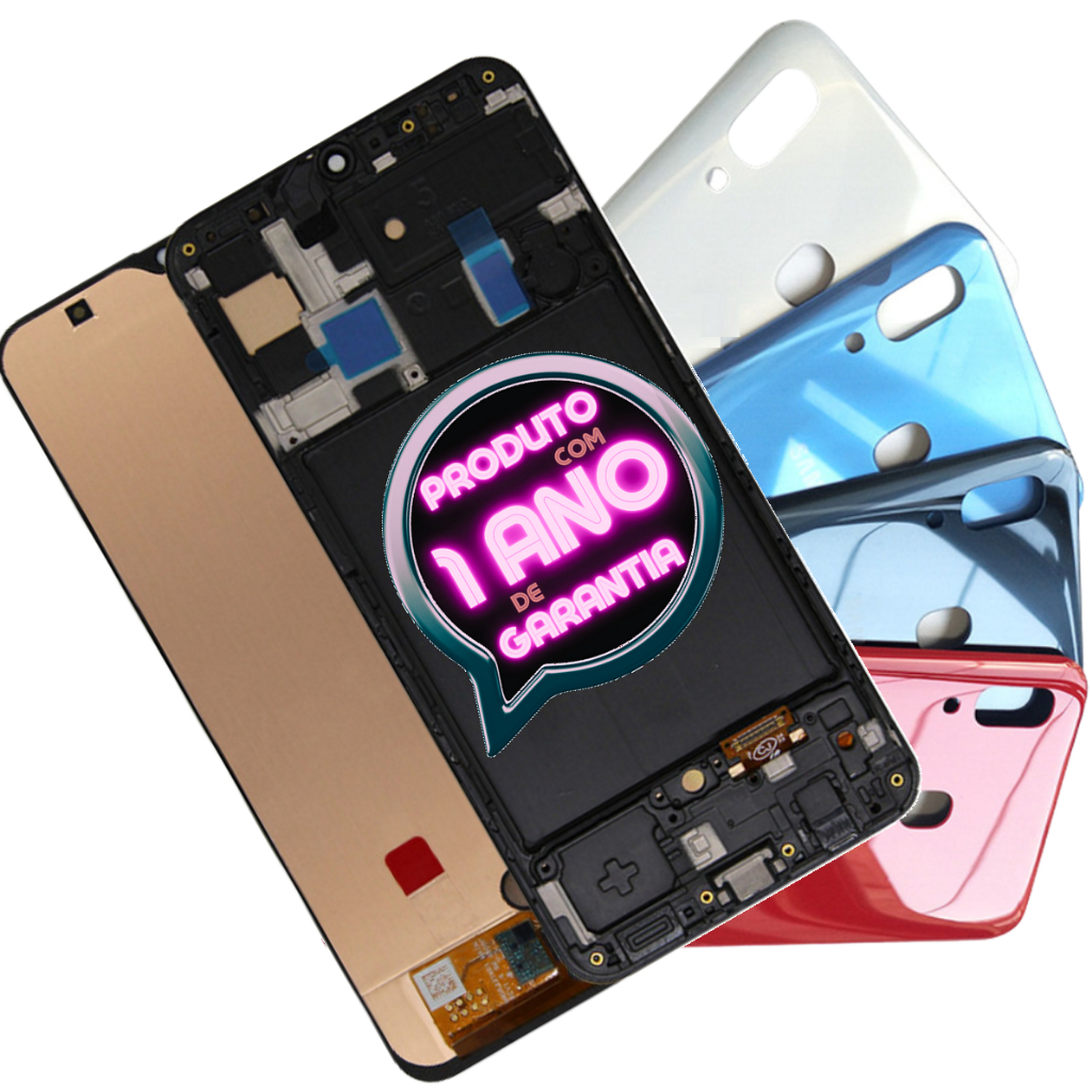Tela Frontal Completa + Aro Chassis Compatível Galaxy A20 A205g Display Full Hd + Tampa ...