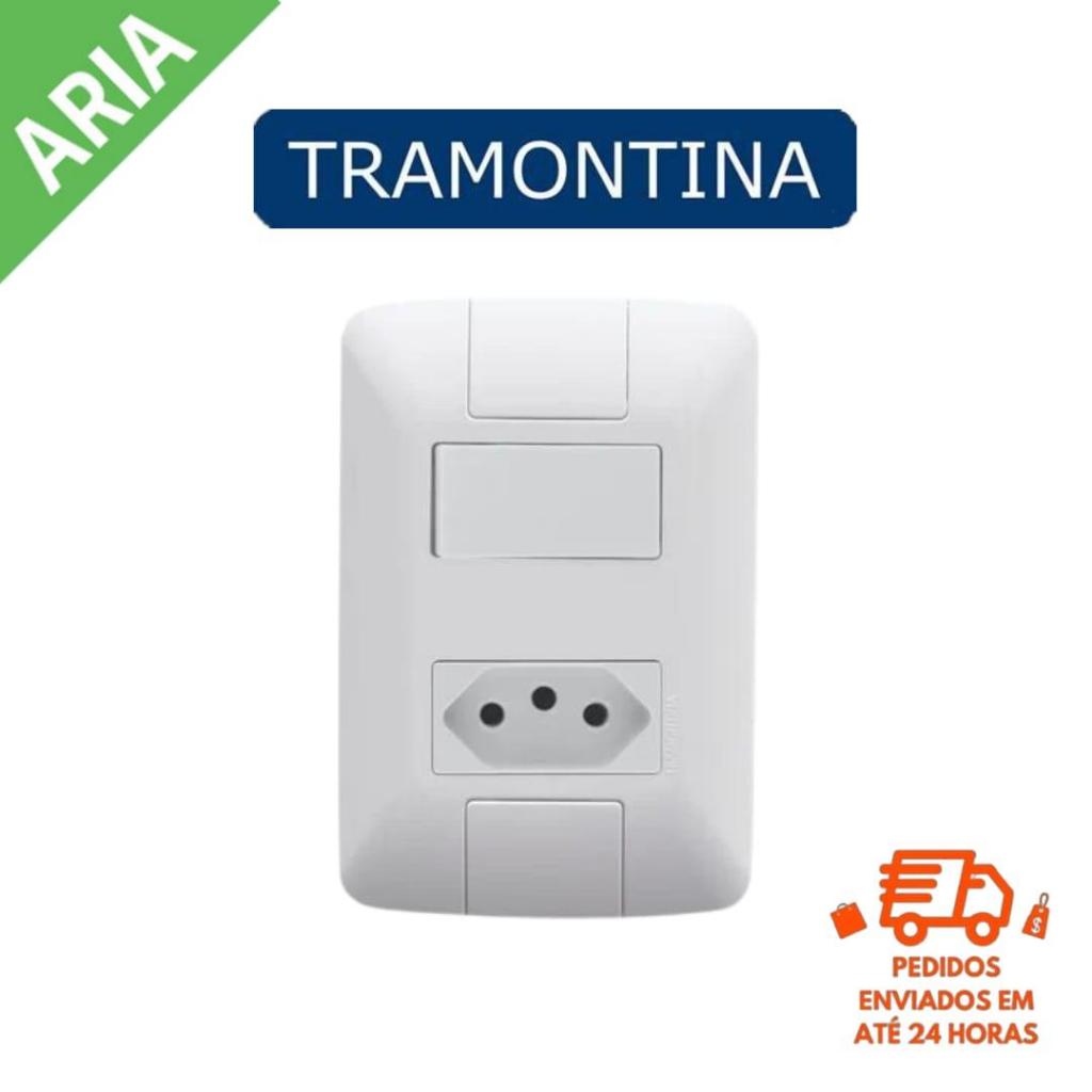 CONJUNTO INTERRUPTOR TECLA SIMPLES +1 TOMADA 10A 4x2 TRAMONTINA /250V LINHA ARIA BRANCA | Shopee ...