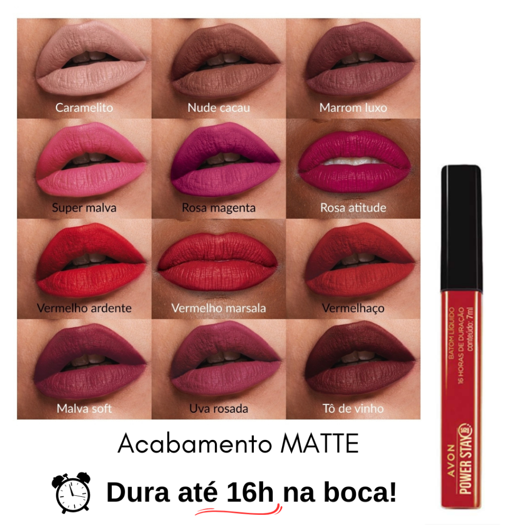 Batom matte líquido Power Stay (DURA ATÉ 16 HORAS) - Avon | Original ...
