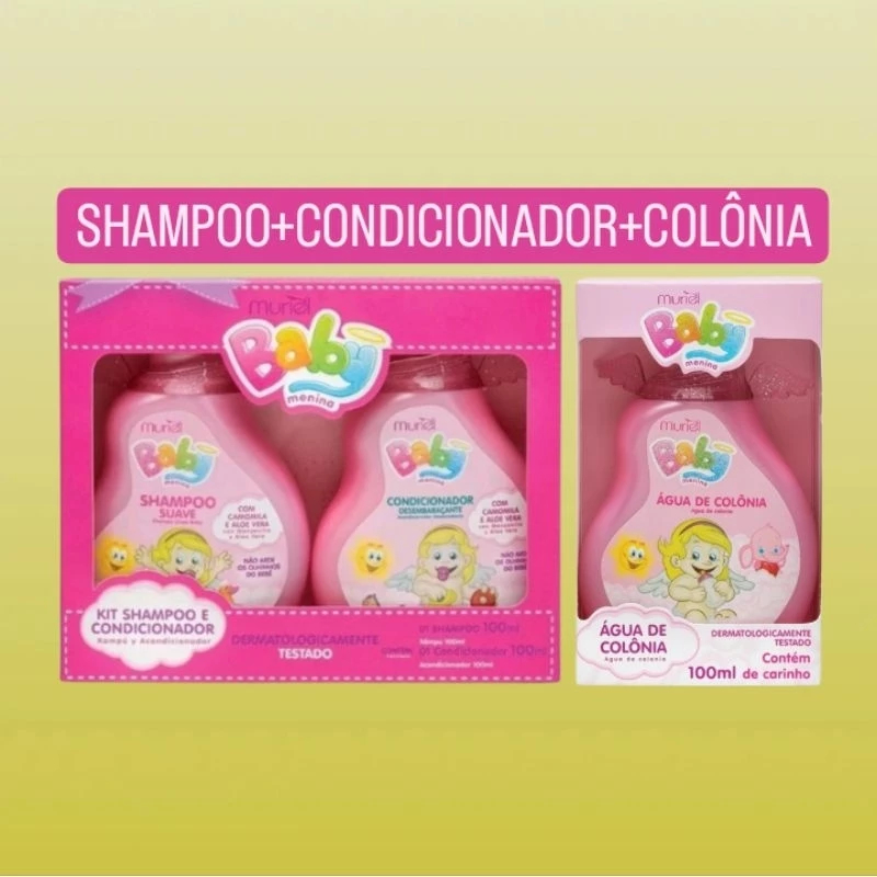 Kit Muriel Baby Menina Shampoo 100 ml + Condicionador 100 ml + colonia ... Kit Muriel Baby Menina Shampoo 100 ml + Condicionador 100 ml + colonia ...