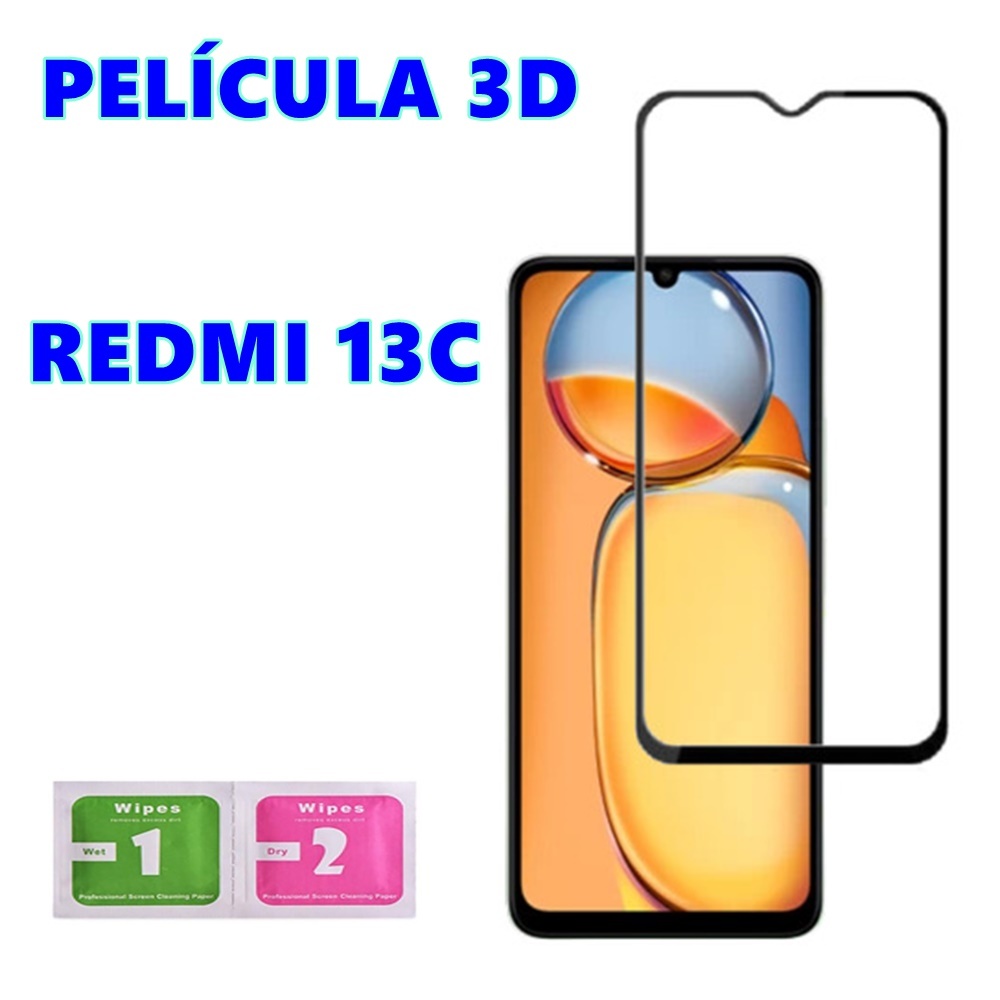 Película 3D Redmi 13C Protetora De Tela Vidro Full Cover Temperado Frontal Para Celular Xiaomi ...