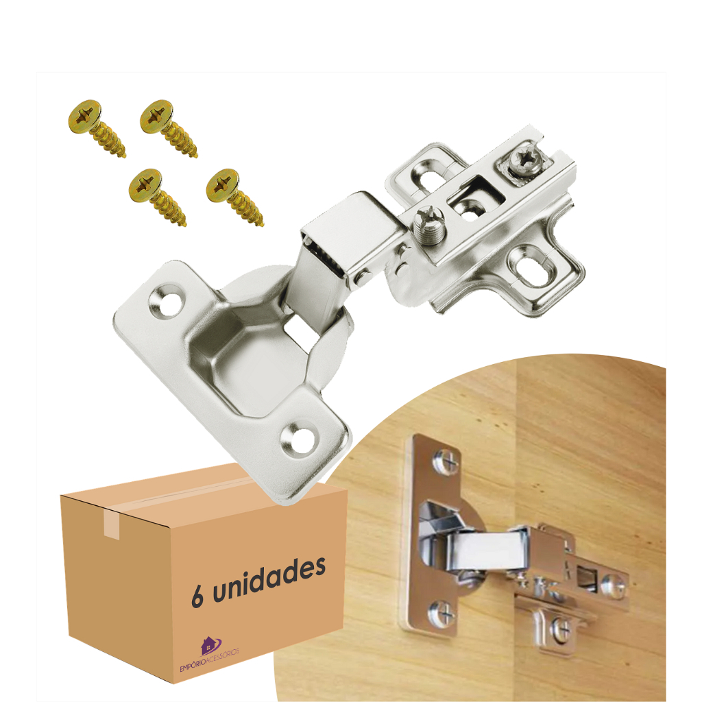 Kit 6 Dobradiça 35mm Super Curva Super Alta Porta Embutida | Shopee Brasil