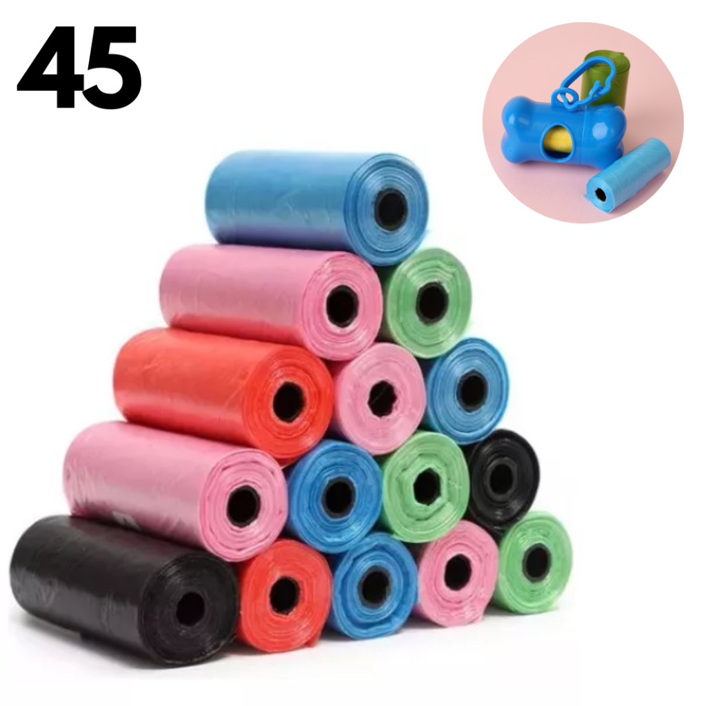 Kit 45 sacos Refil Saquinho Lixo Cata Caca Pet Coletor Higiênico ...