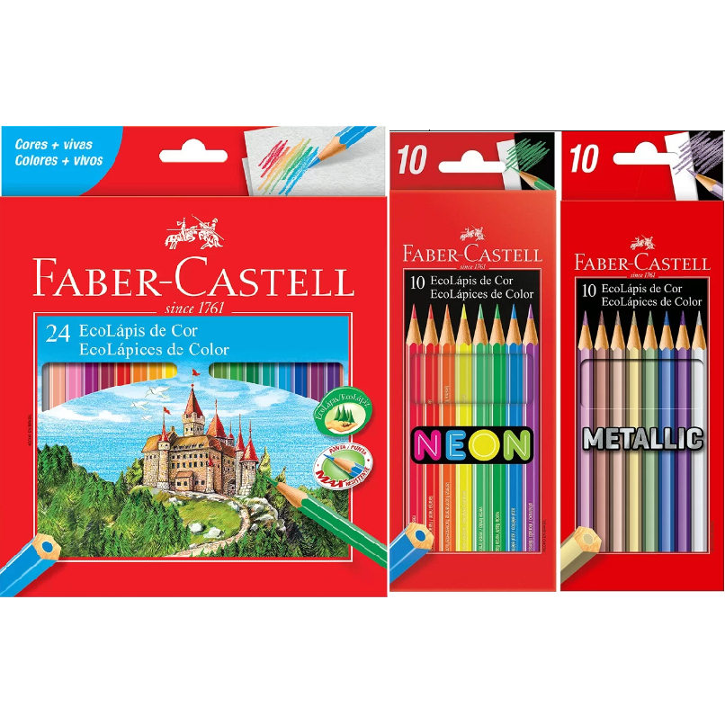 Super Kit Faber Castell com 44 cores (24 cores + 10 Metallic + 10 Neon ...