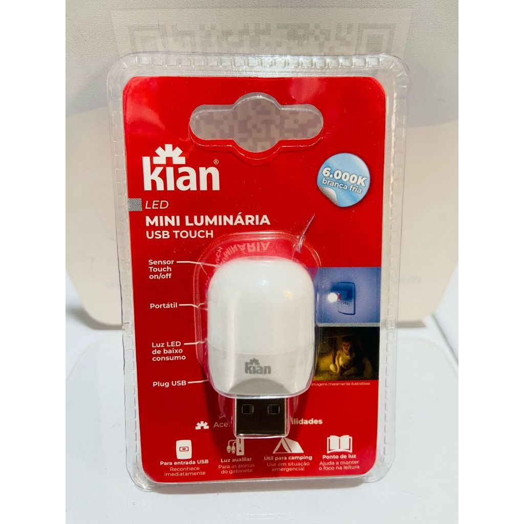 Luminaria Led USB Mini Touch Kian Luz Branca/Amarela Original (Leitura ...