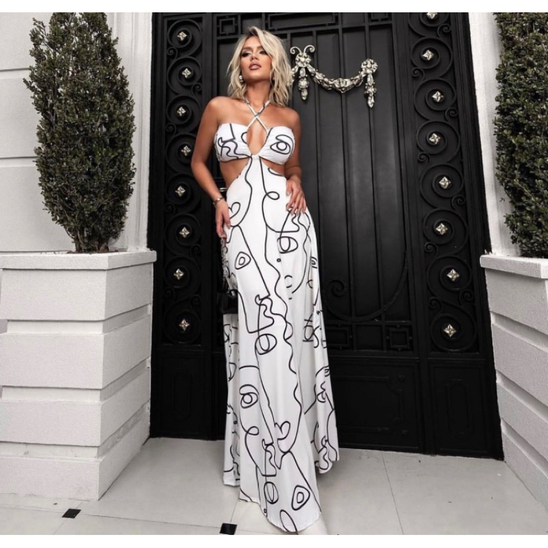 Vestido longo transpassado moda 2024, réveillon, farm, floral moda ...